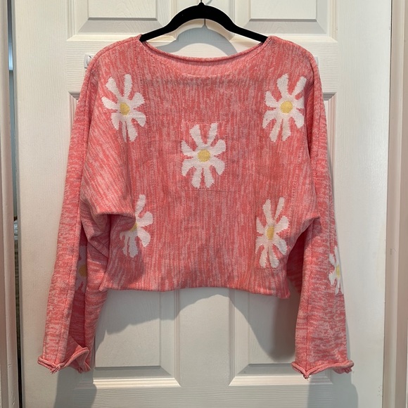 Storia | Sweaters | Pink Crop Floral Knit Sweater | Poshmark